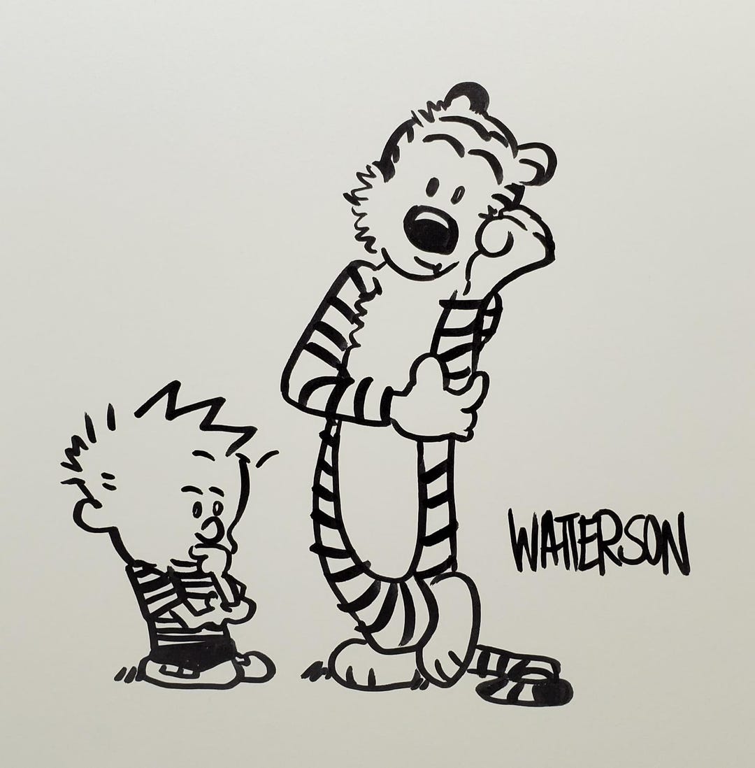 Bill Watterson Cartoon Comic Art, Calvin and Hobbes, Ink Drawing ...