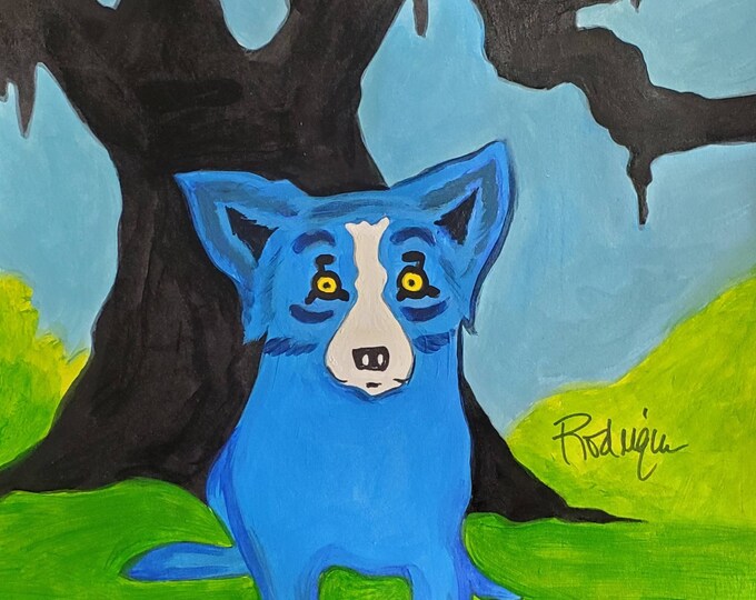 George Rodrigue Estate Found Art - Blue Dog Painting, Signed Blue Dog ...