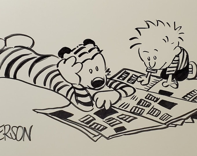 Bill Watterson Cartoon Comic Art, Calvin and Hobbes, Ink Drawing ...
