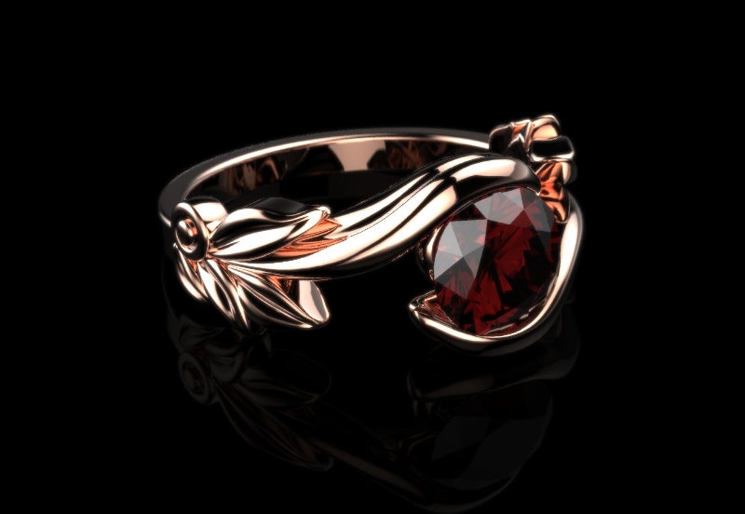 Rose Gold Engagement Ring Garnet Engagement Ring Red Gemstone ...
