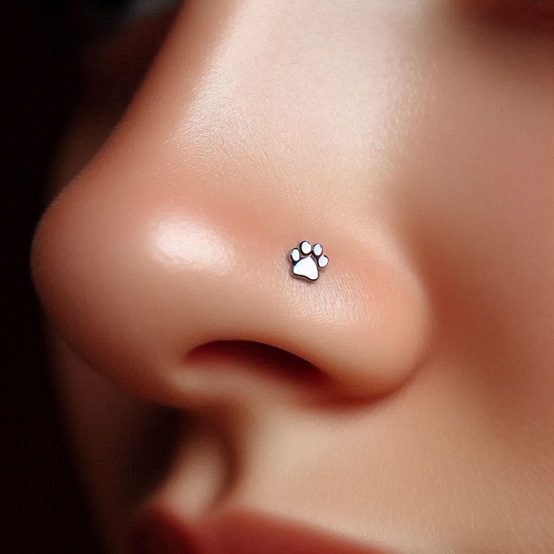 14k Gold Paw Print Nose Ring Gold Dog Lover Nose Piercing Animal Lover ...