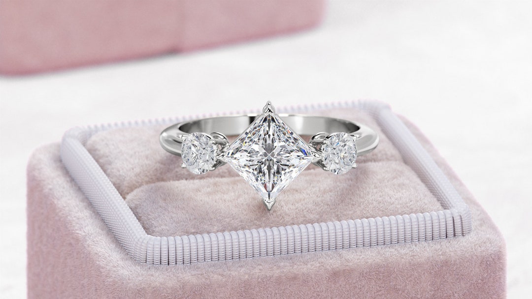 White Gold Square Diamond Princess Engagement Ring White Gold - Etsy