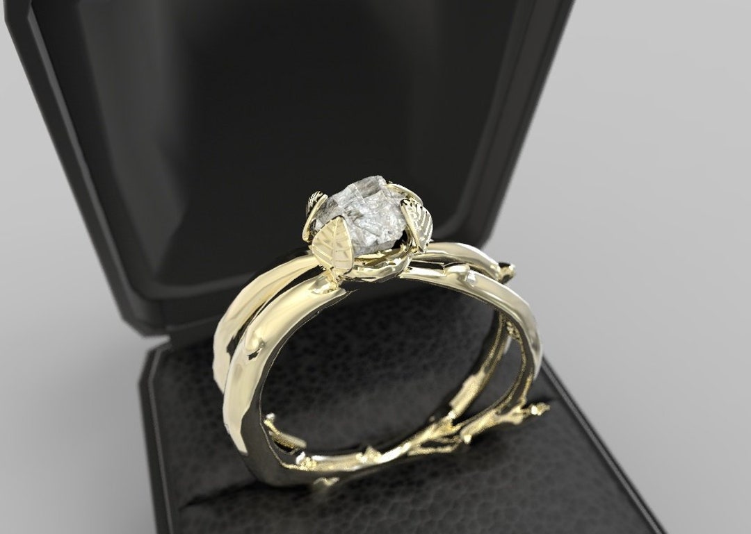 Yellow Gold Raw Diamond Engagement Ring Yellow Gold Rough - Etsy