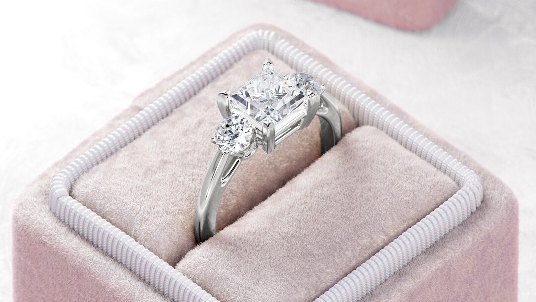 White Gold Square Diamond Princess Engagement Ring White Gold ...