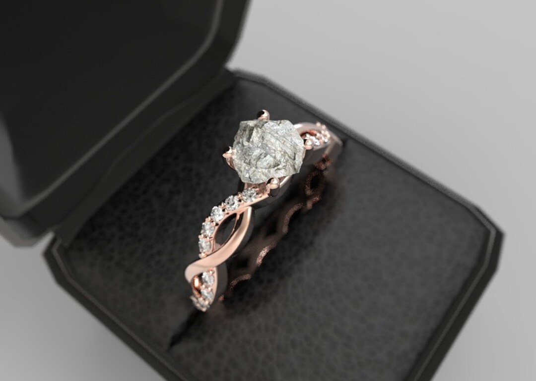 Rose Gold Raw Diamond Engagement Ring Rose Gold Raw Diamond Uncut ...