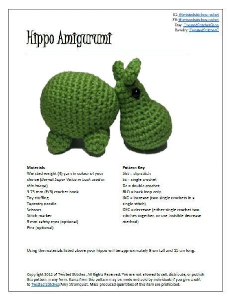 Hippo Crochet Amigurumi Pattern PDF ONLY - Etsy
