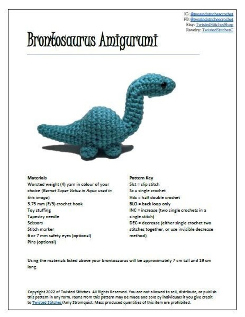 Brontosaurus Crochet Amigurumi Pattern PDF ONLY - Etsy