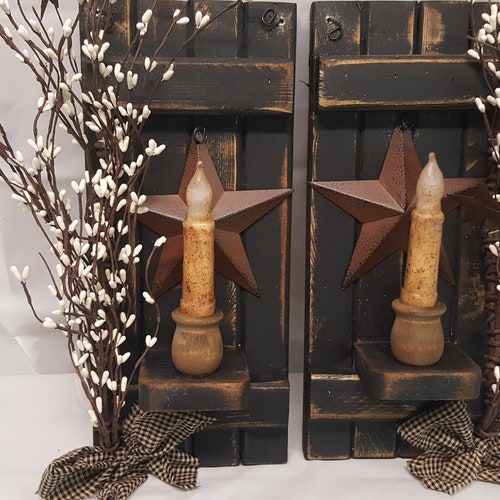 Primitive Wall Sconces With White Berries set - Etsy