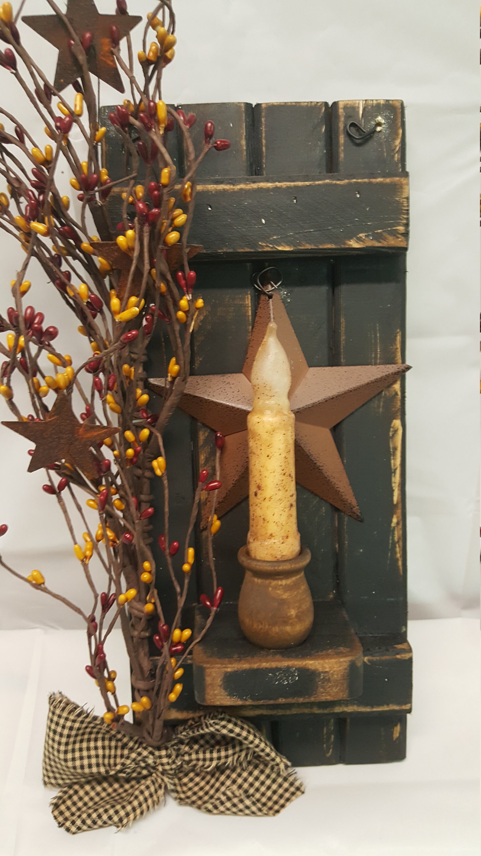 Primitive Wall Sconces With Burgundy/gold Berries - Etsy