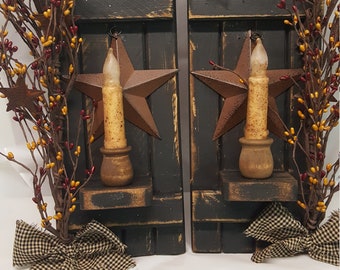 Primitive Wall Sconces With White Berries set - Etsy