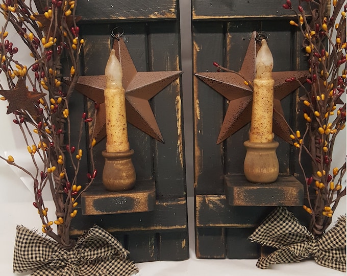 Primitive Wall Sconces With Burgundy/gold Berries - Etsy