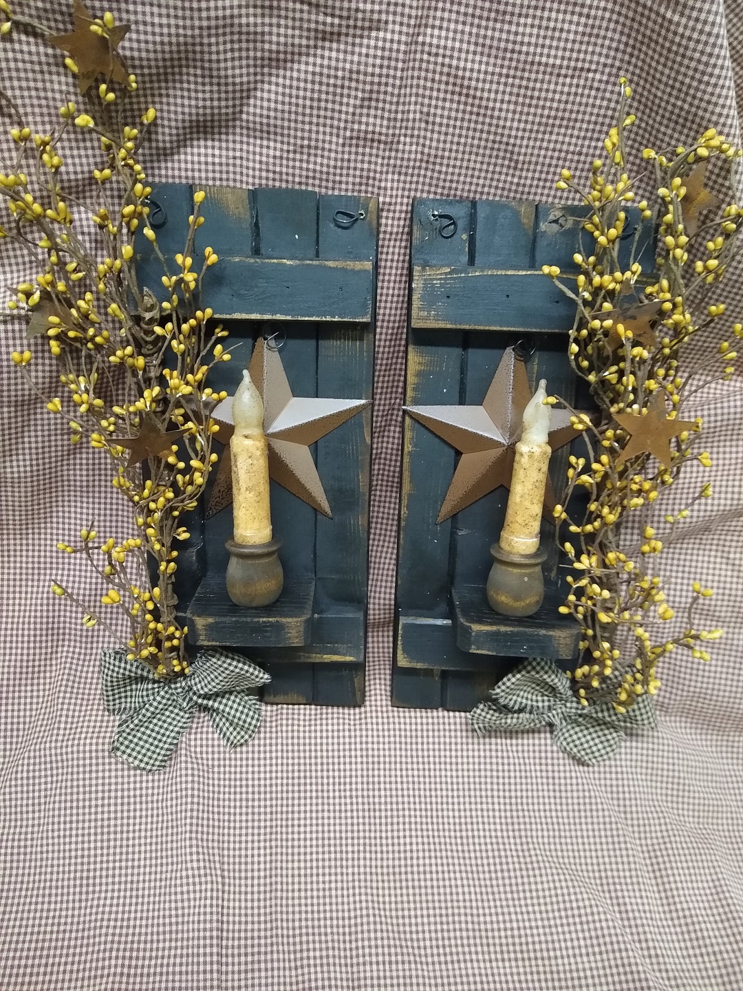 Primitive Wall Sconces With Old Gold Berries (tapers NOT Included) - Etsy