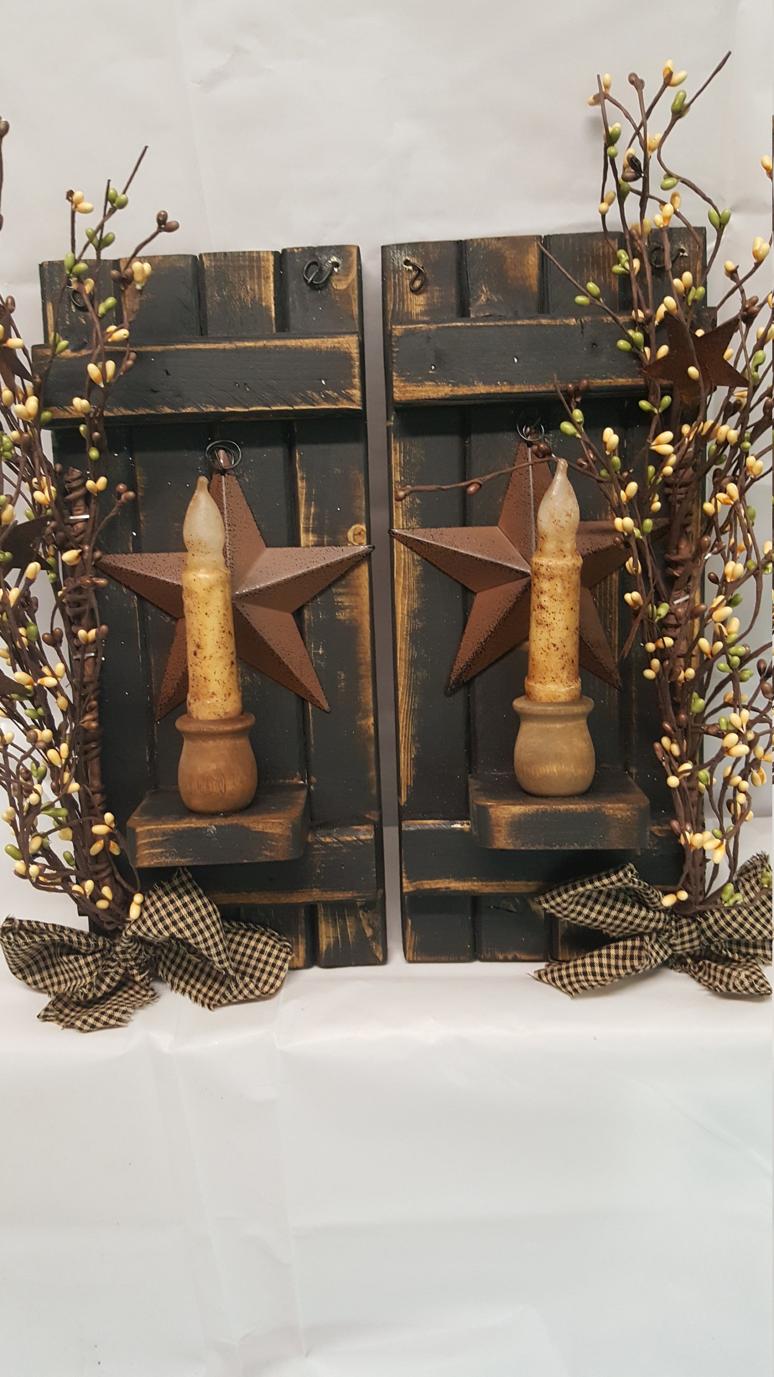 Primitive Wall Sconces With Coffee Bean Berries set - Etsy