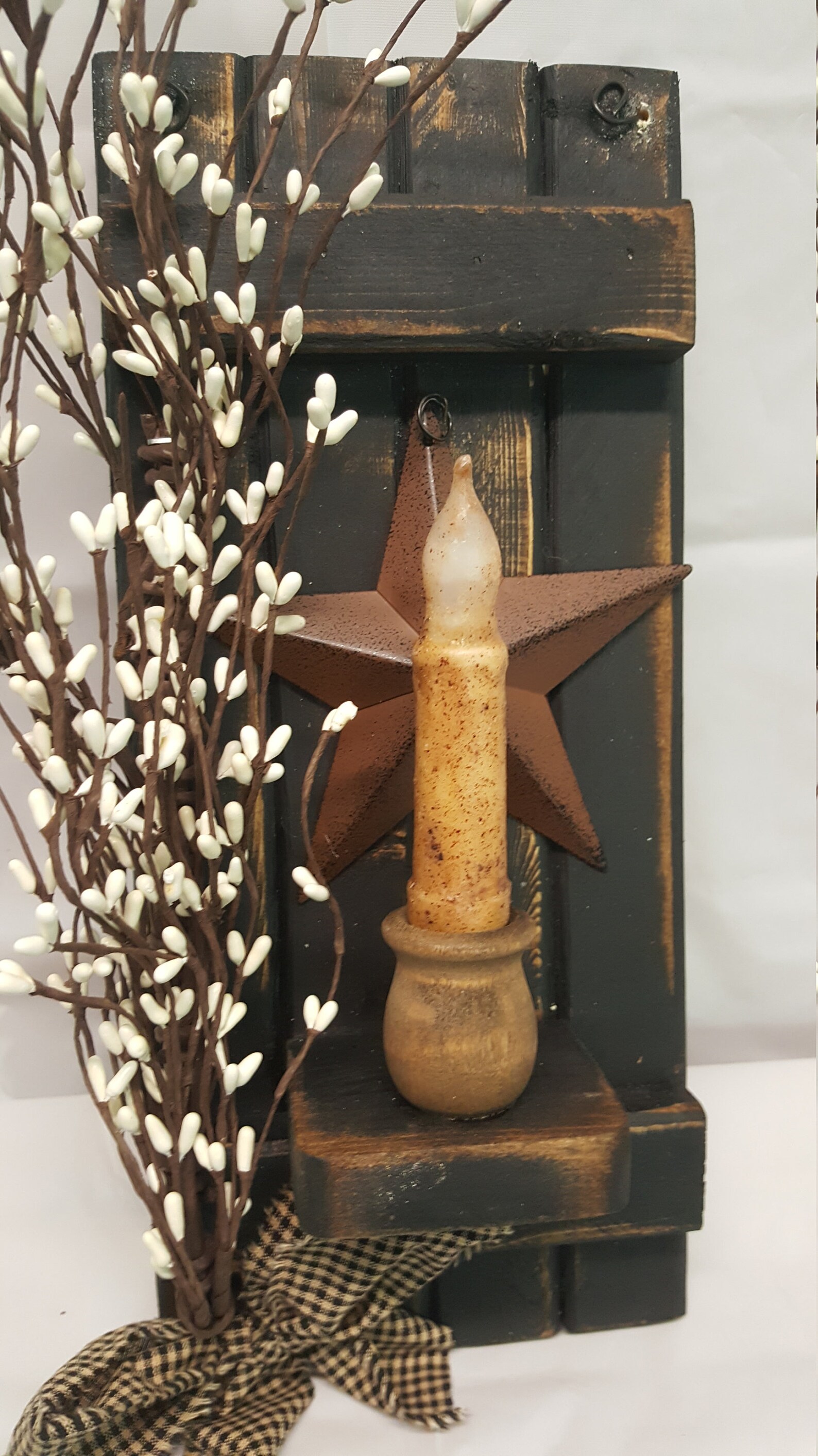 Primitive Wall Sconces With White Berries set | Etsy