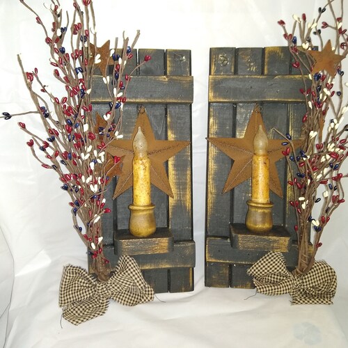 Primitive Wall Sconces With White Berries set | Etsy