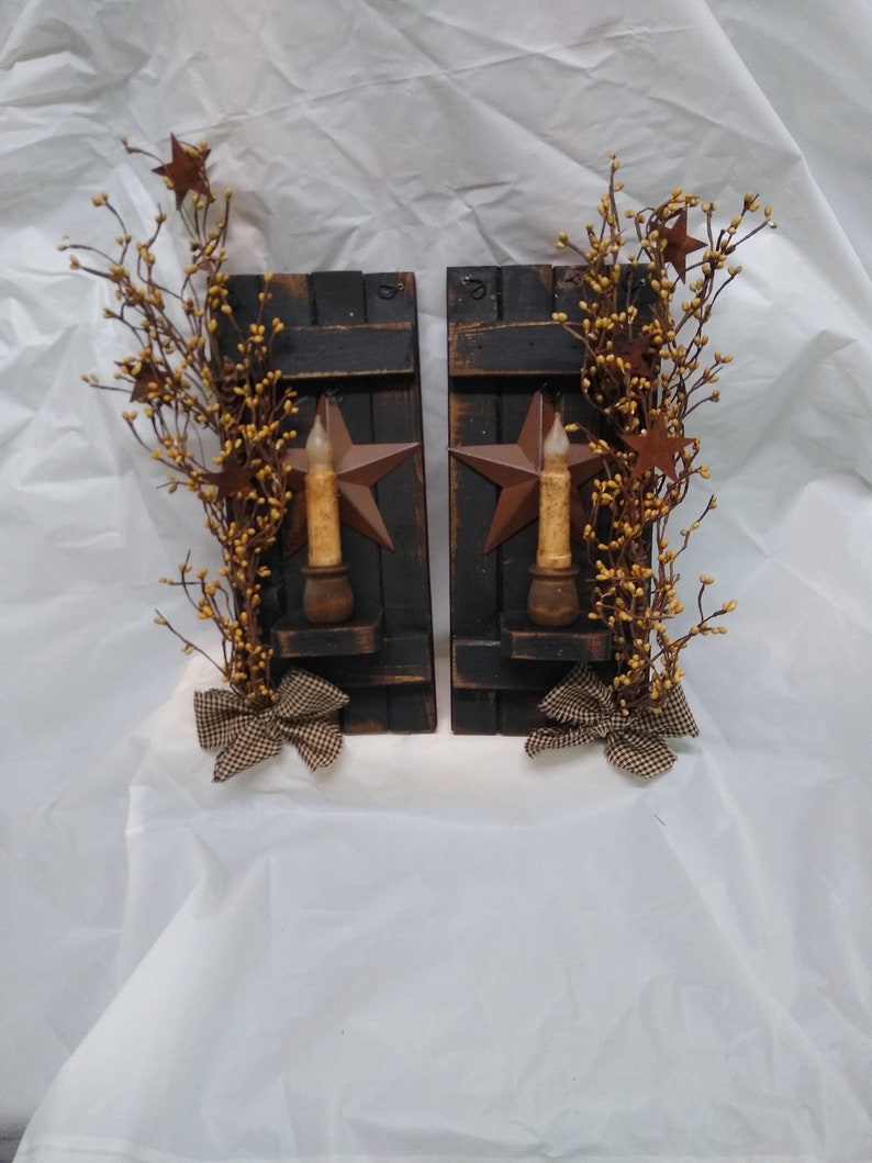 Primitive Wall Sconces With Old Gold Berries | Etsy