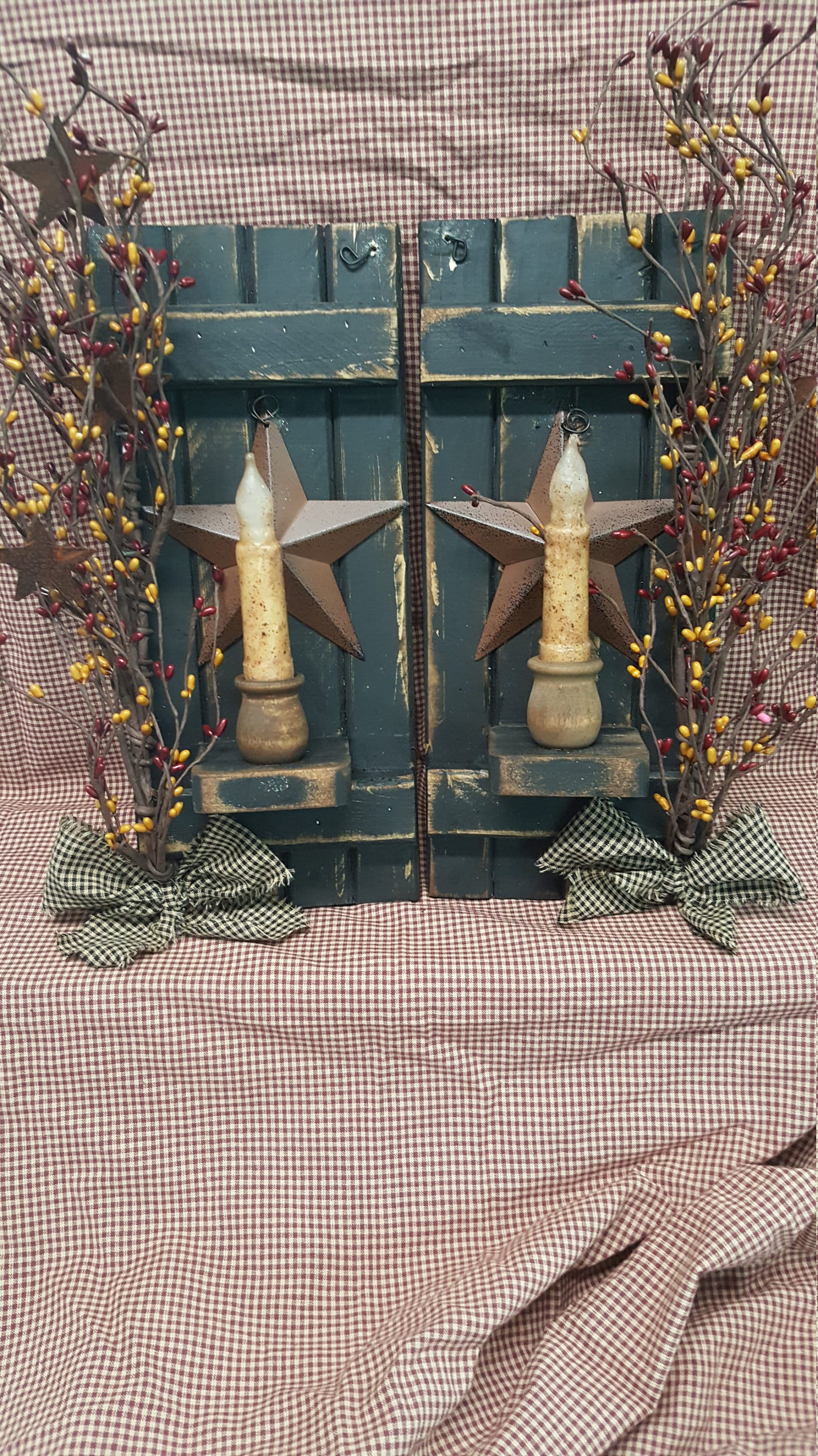 Primitive Wall Sconces With Burgundy/gold Berries - Etsy