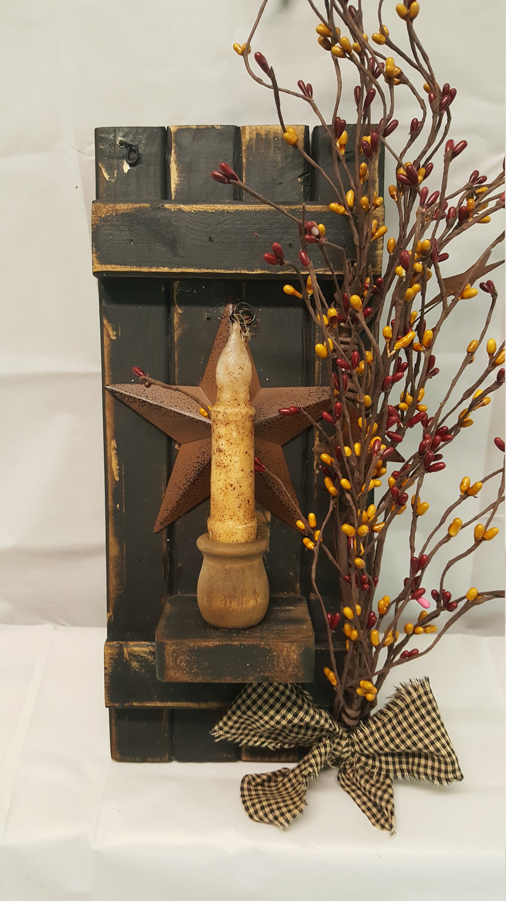 Primitive Wall Sconces With Burgundy/gold Berries - Etsy