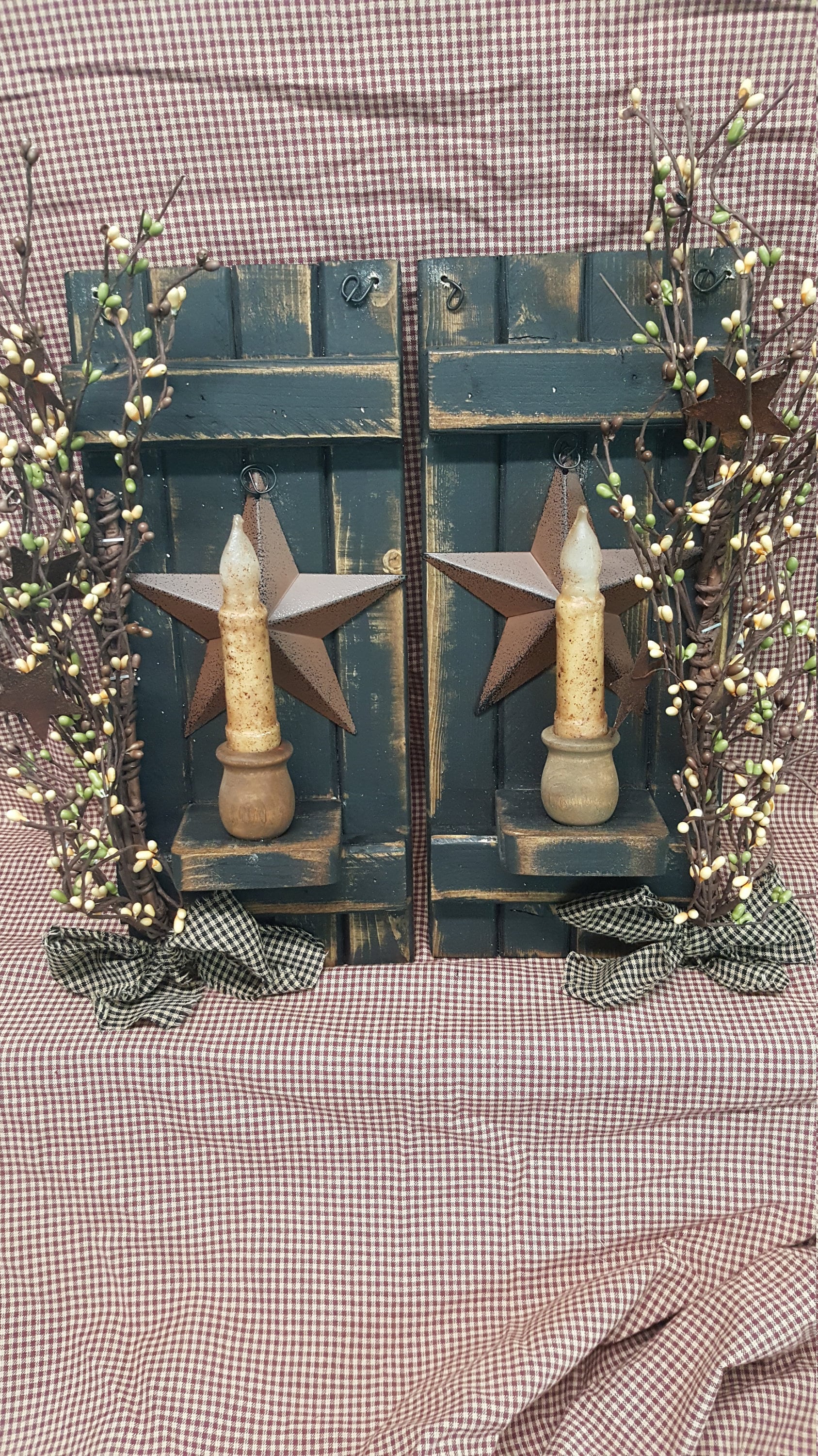 Primitive Wall Sconces With Coffee Bean Berries set | Etsy