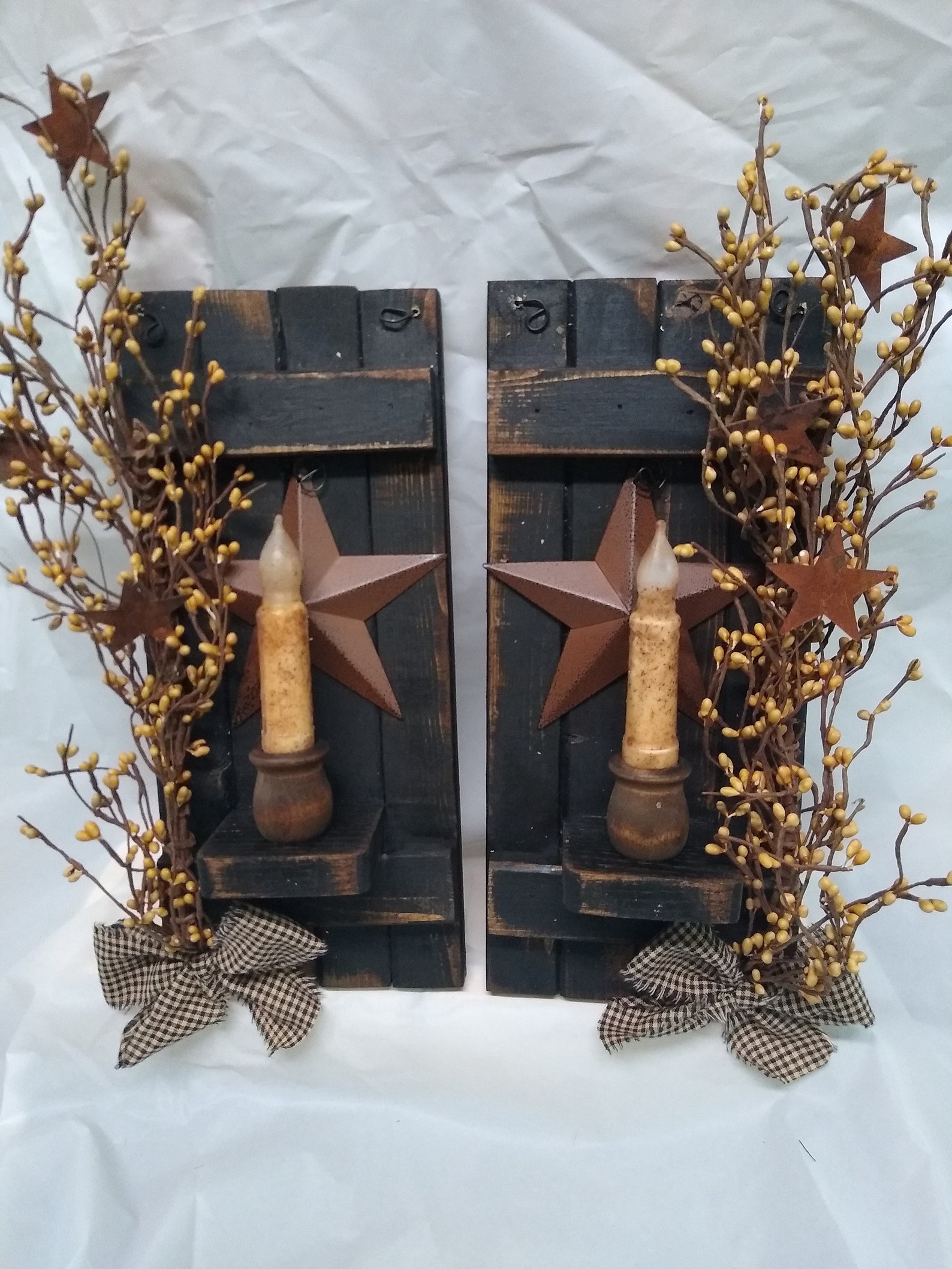 Primitive Wall Sconces With Old Gold Berries (tapers NOT Included) - Etsy