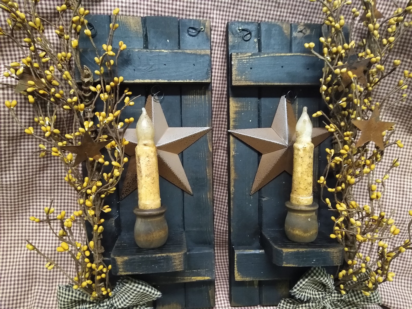 Primitive Wall Sconces With Old Gold Berries | Etsy