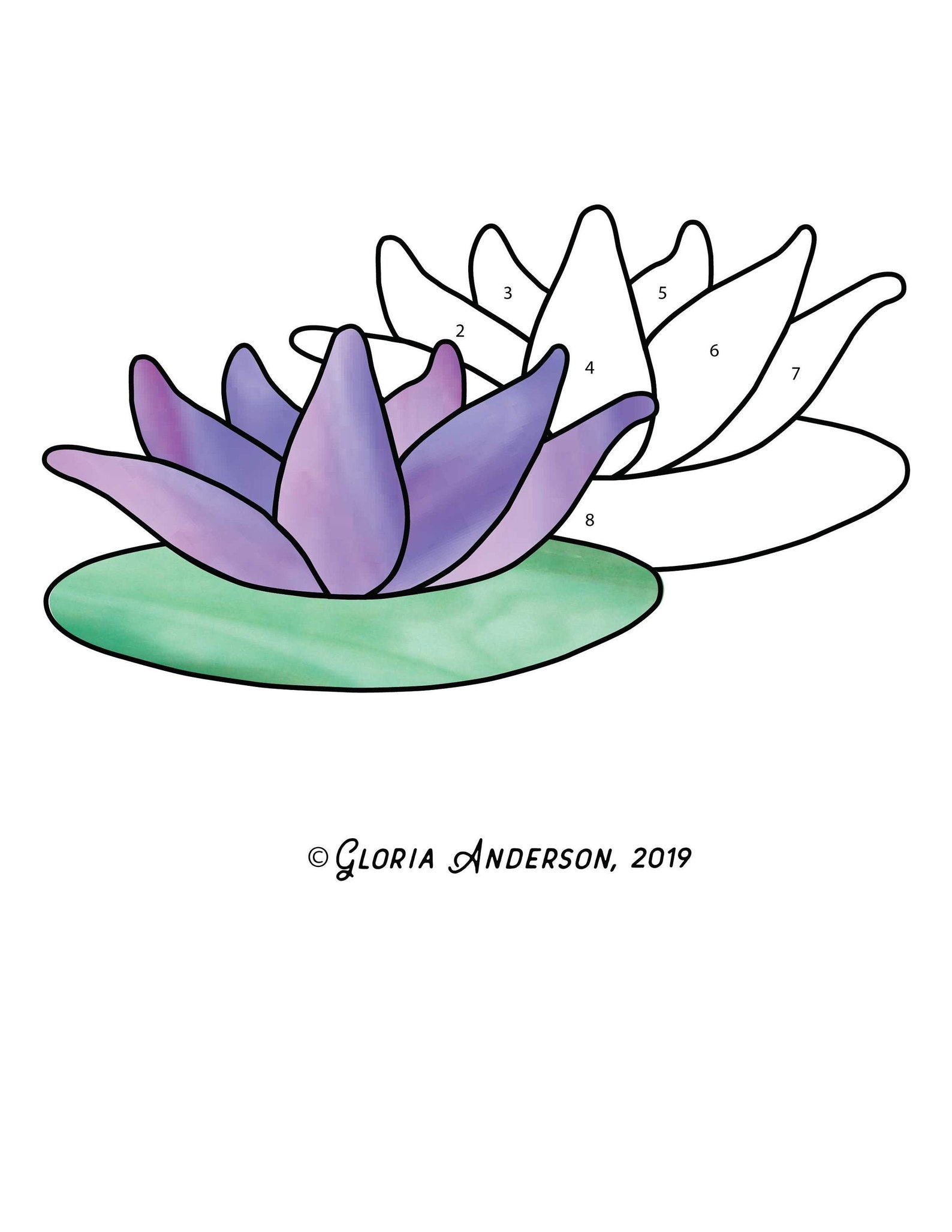 Beginner Stained Glass Pattern - Tiffany Style Lotus Flower and Lily ...