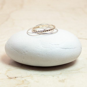 Two Tone Stack Ring Set, Gold Bead Ring, Mixed Metal Stack Set, Tiny ...