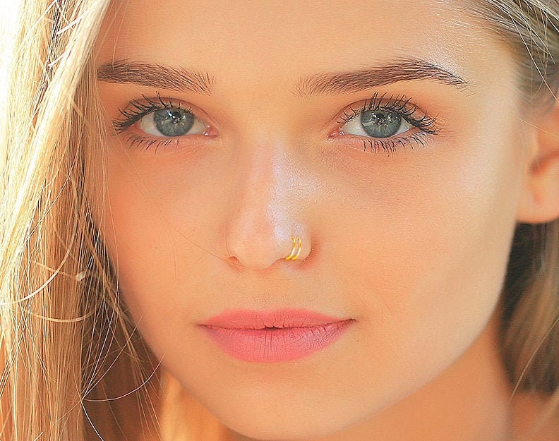 Spiral Nose Hoop Double Nose Hoop Gold Nose Hoop Gold | Etsy