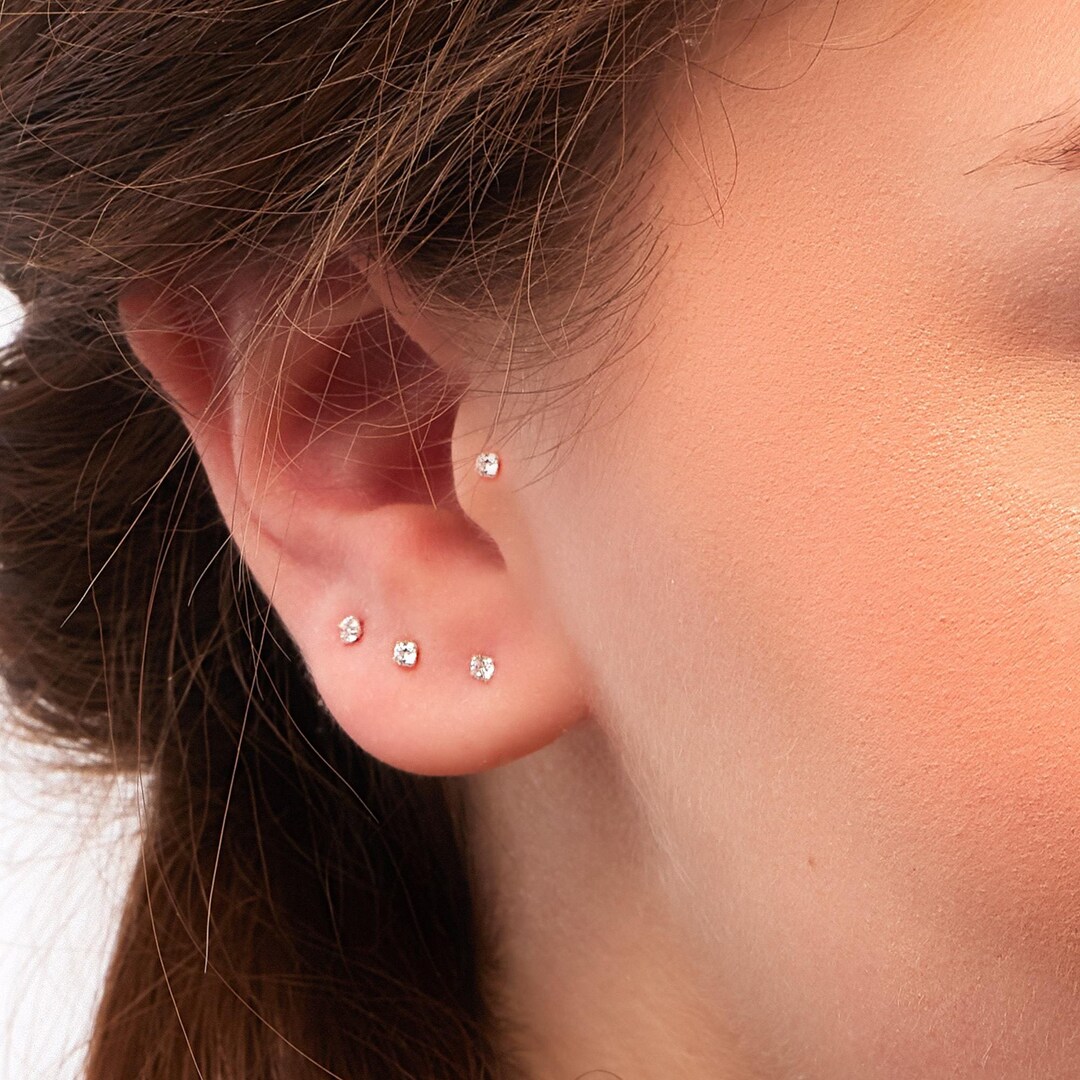 Silver CZ Helix Stud, Silver Helix Stud, Silver Tragus Stud, CZ Tragus Stud, Cz Helix Stud ...