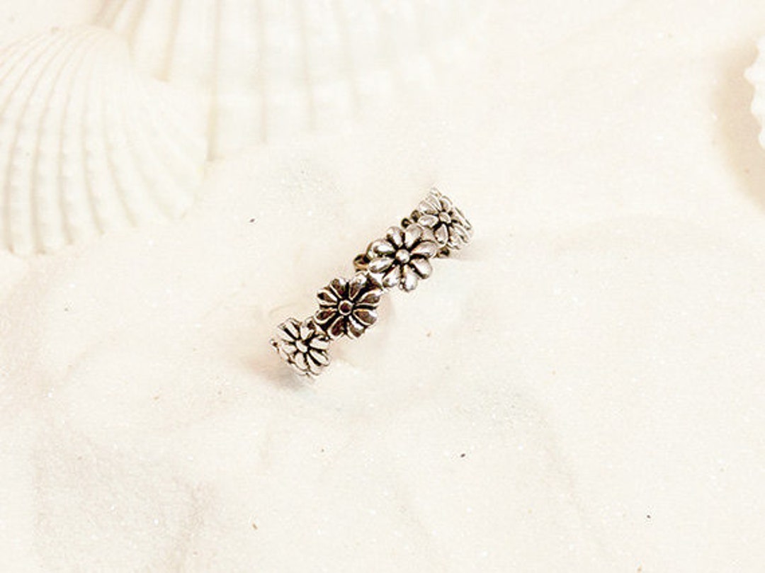 Sterling Silver Flower Toe Ring, Silver Adjustable Toe Ring, Flower Toe ...
