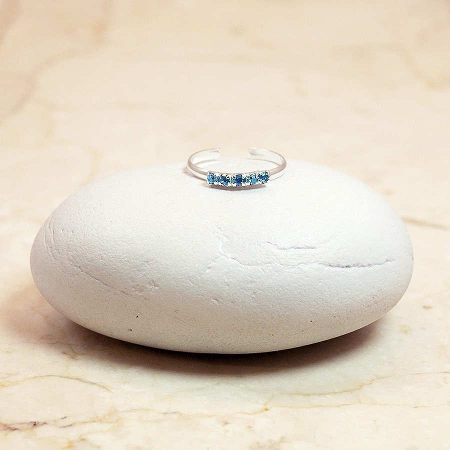 Silver Toe Ring Sterling Toe Ring Thin Toe Ring Aquamarine | Etsy