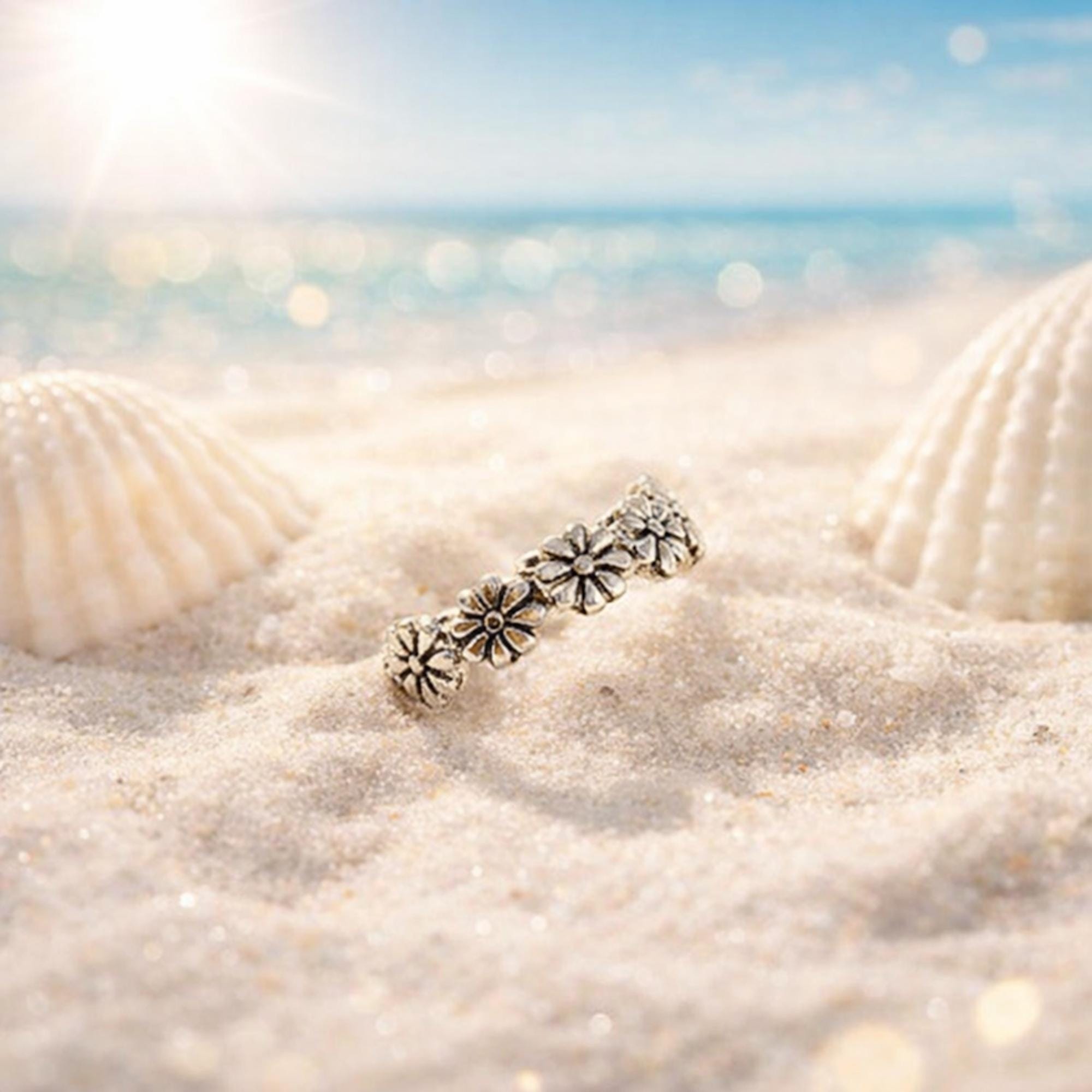 Sterling Silver Delicate Flower Toe Ring, Adjustable Floral Toe Ring ...