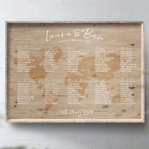Countries Travel Table Plan World Map Wedding Seating Chart - Etsy