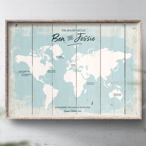 World Map Poster Print Wood Look Poster Travel Bucket List - Etsy