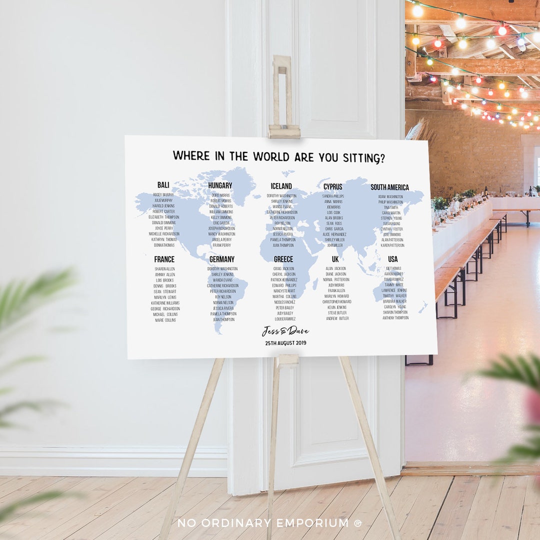 World Map Seating Chart White Blue Travel Theme Where in the - Etsy.de