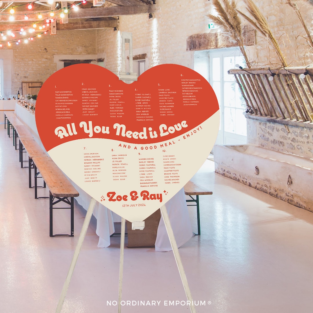 Colourful Heart Seating Chart, Funky Wedding Sign, Quirky Signage ...