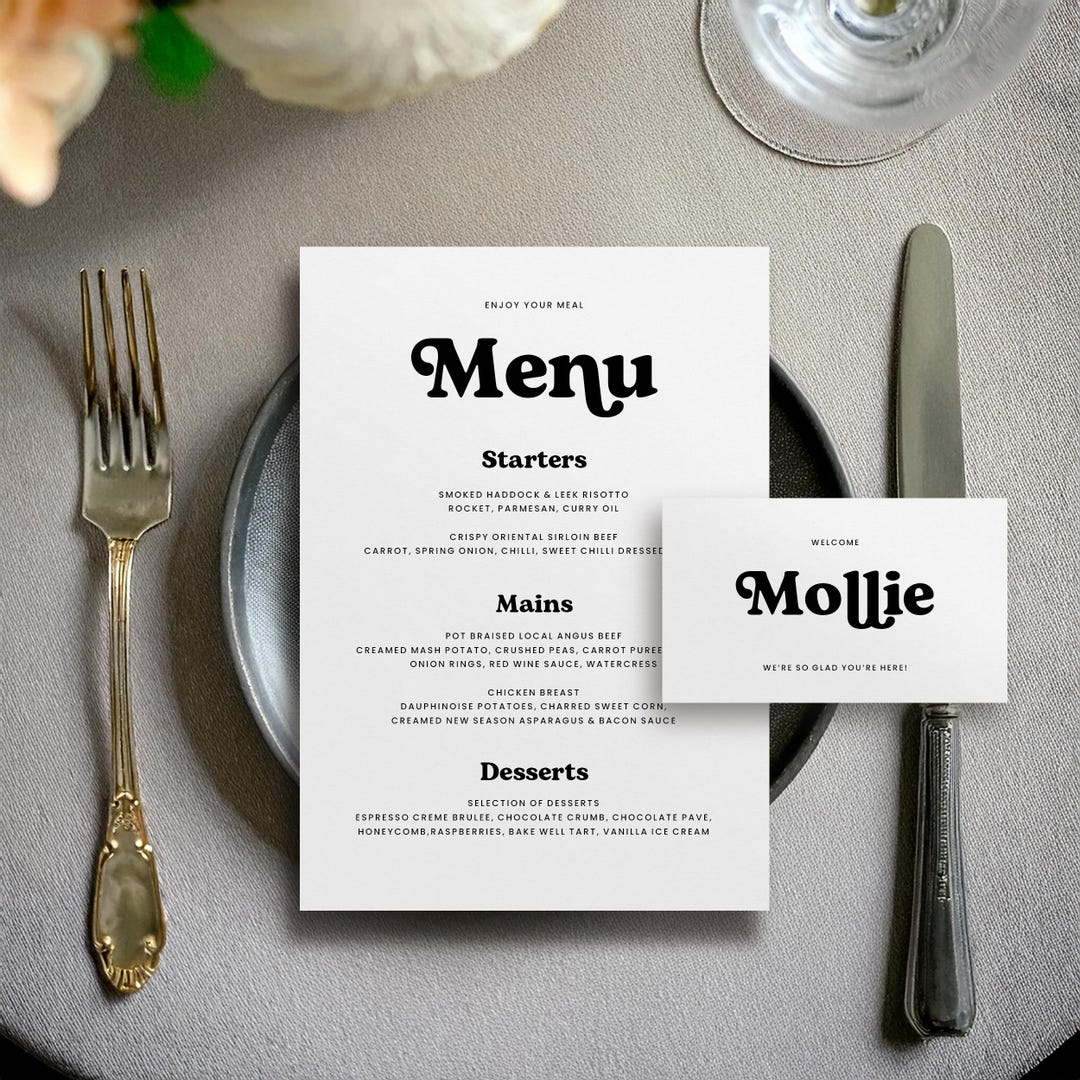 Retro Wedding Food Menus, Boho 70's Wedding Meal Reception Decor ...