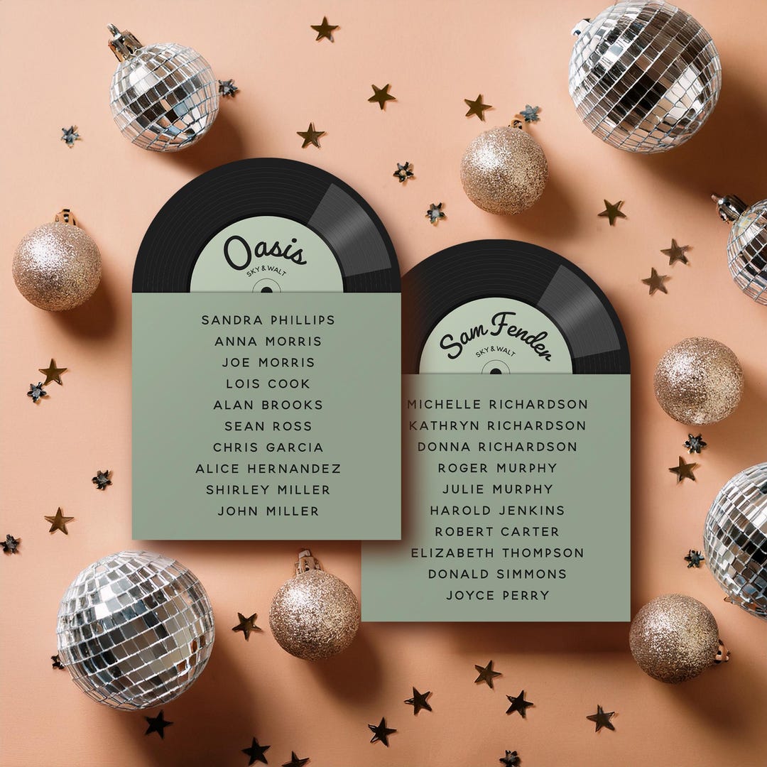 Music Theme Seating Chart Cards, Record Wedding Table Plan, Favourite ...
