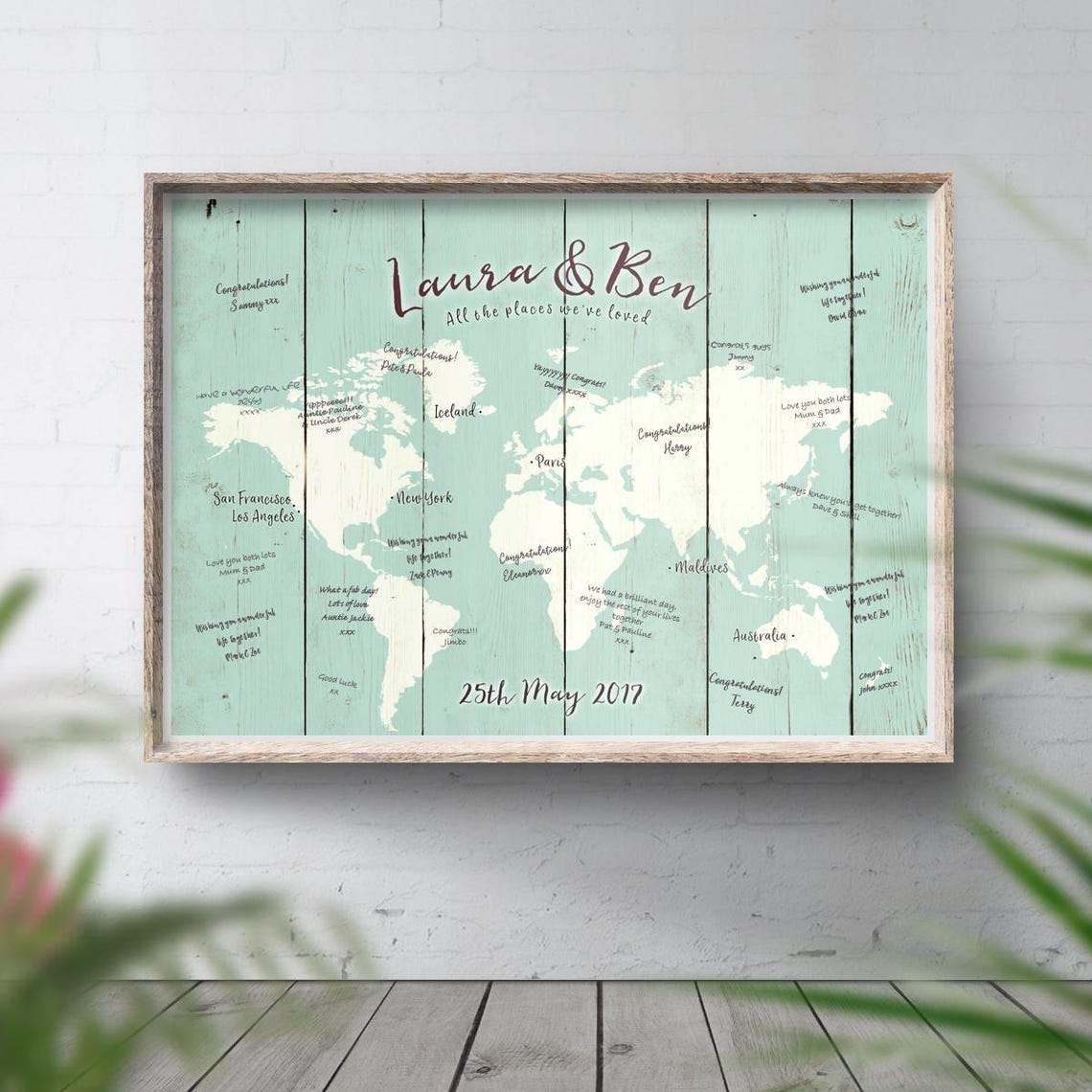 Wedding Guest Book Map, Wood Look Poster, World Map Print, Travel Theme ...
