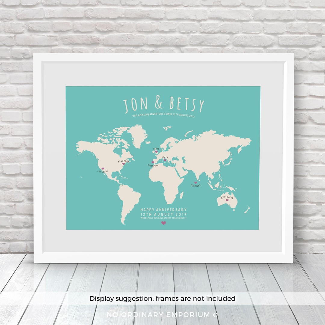 Travel Map, Personalised World Map, Places Where We've Been Map, Custom ...
