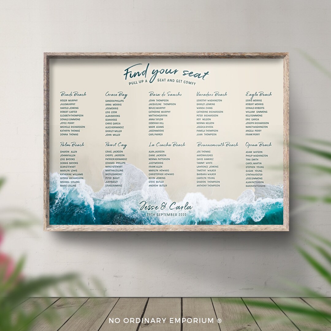 Beach Wedding Decor, Wedding Table Plan, Seating Chart, Travel Theme ...