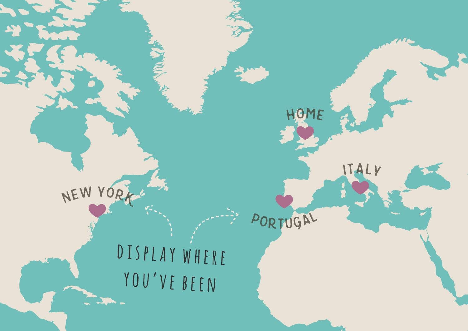 Travel Map, Personalised World Map, Places Where We've Been Map, Custom ...