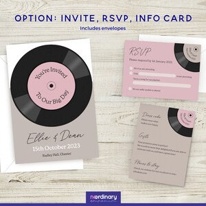 Music Theme Wedding Invitations, Rock Wedding, Record Invites, Retro ...