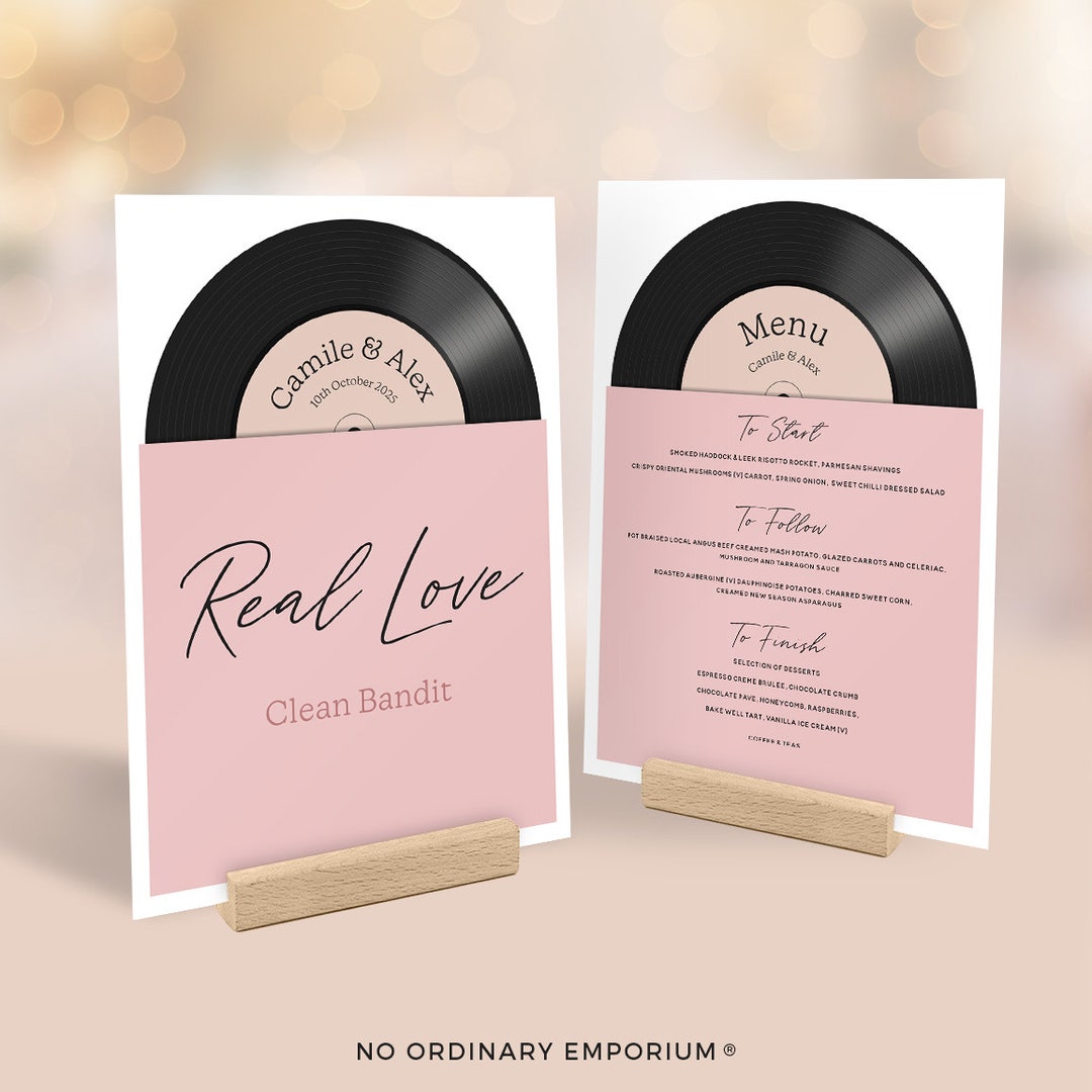 Record Table Number Menu Cards, Music Theme Wedding Table Names, Retro ...