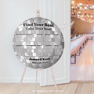 Disco Ball-style Table Plan, Music Theme Wedding Seating Chart, Retro ...