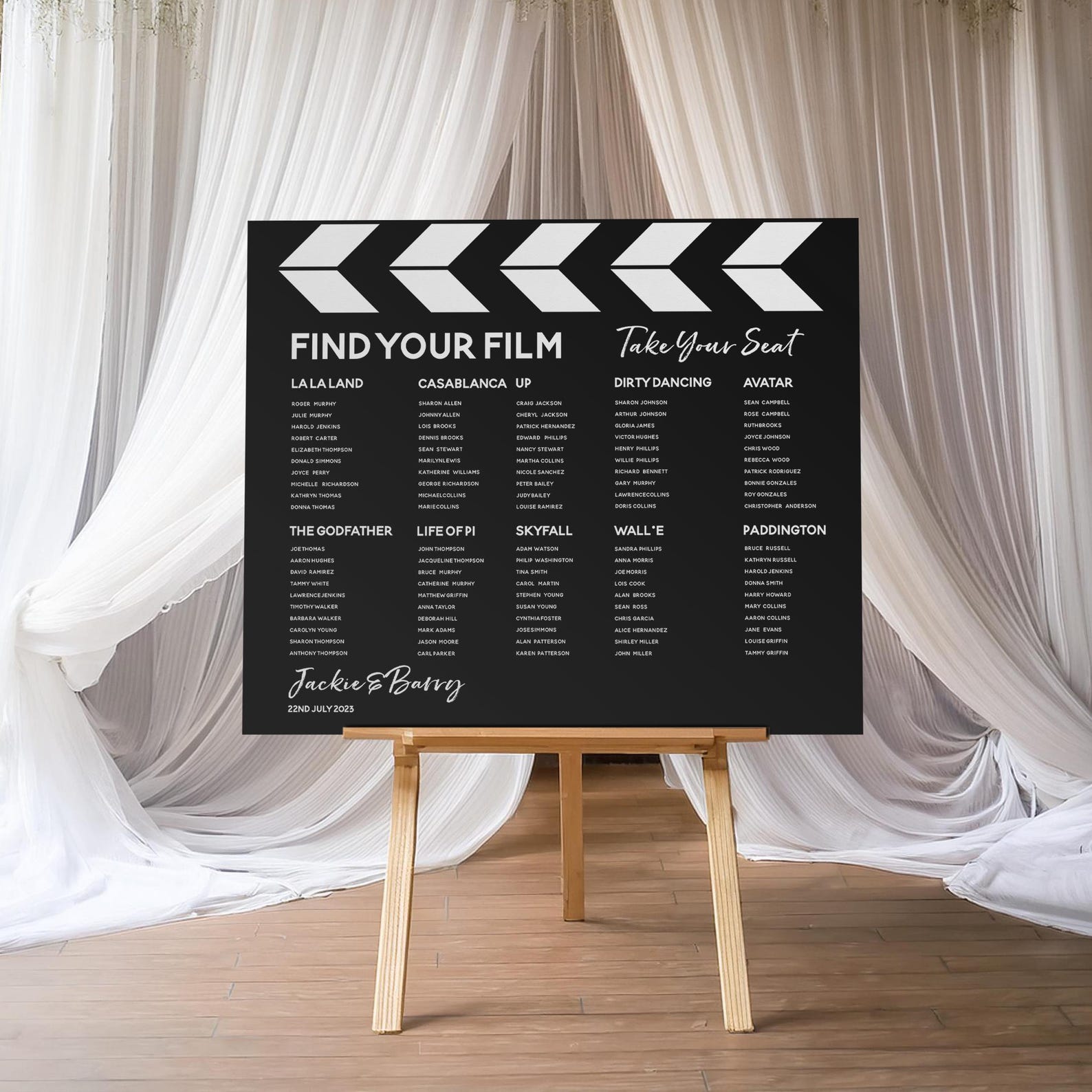 Movie Theme Seating Chart, Retro Table Plan, Film Wedding, Movie Theme ...