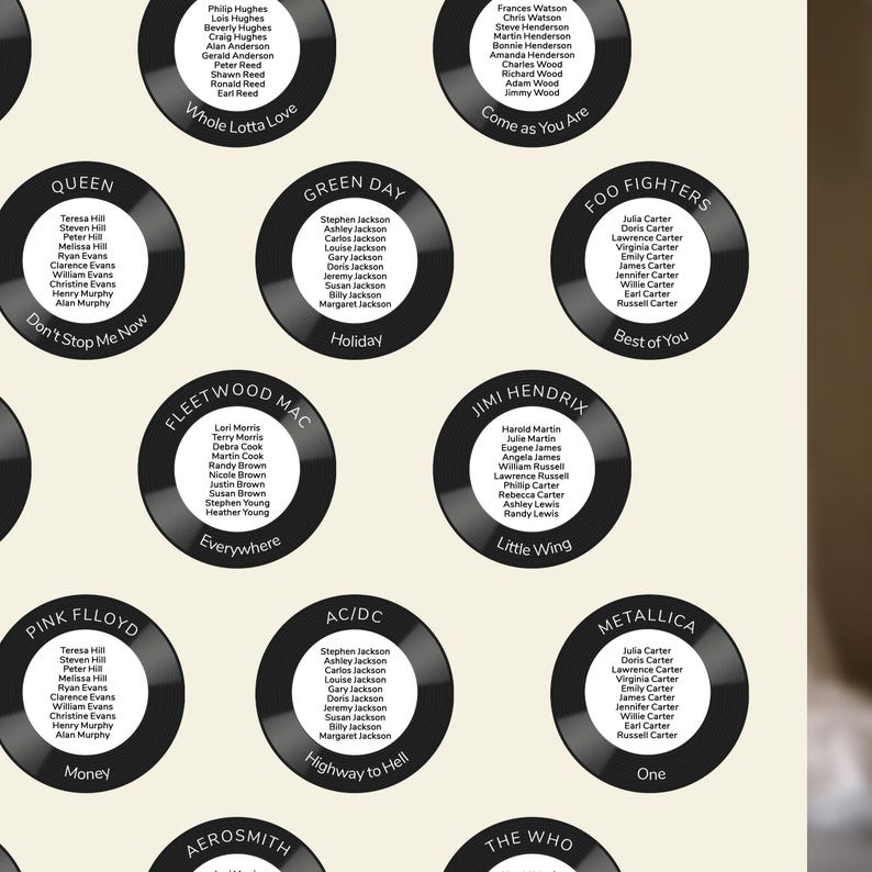 Record Table Plan, Record Seating Chart, Music Theme Wedding, Vinyl ...