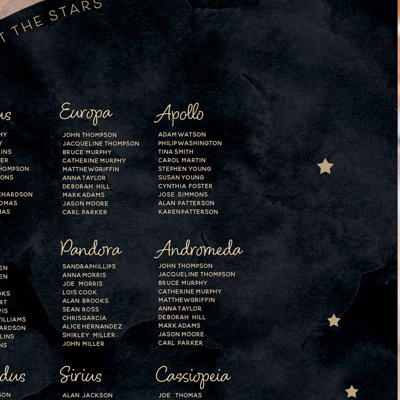 Celestial Wedding Seating Chart Moon Stars Table Plan Starry - Etsy