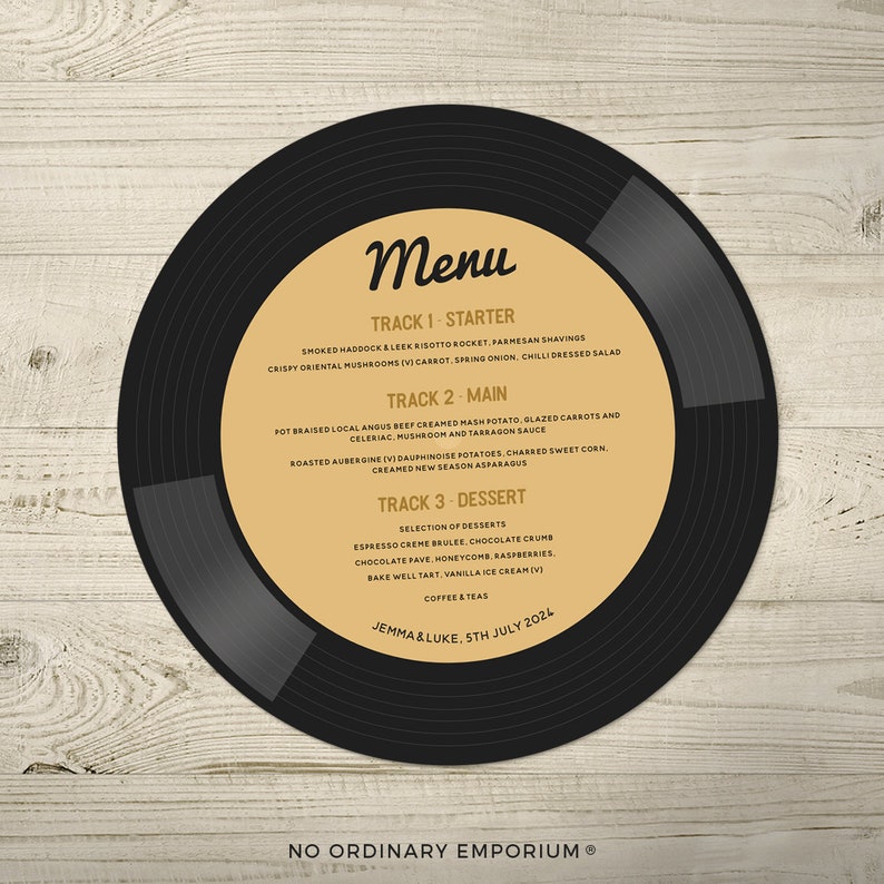 Vinyl Record Wedding Menu: Retro Music Theme, Custom Cardstock - Etsy