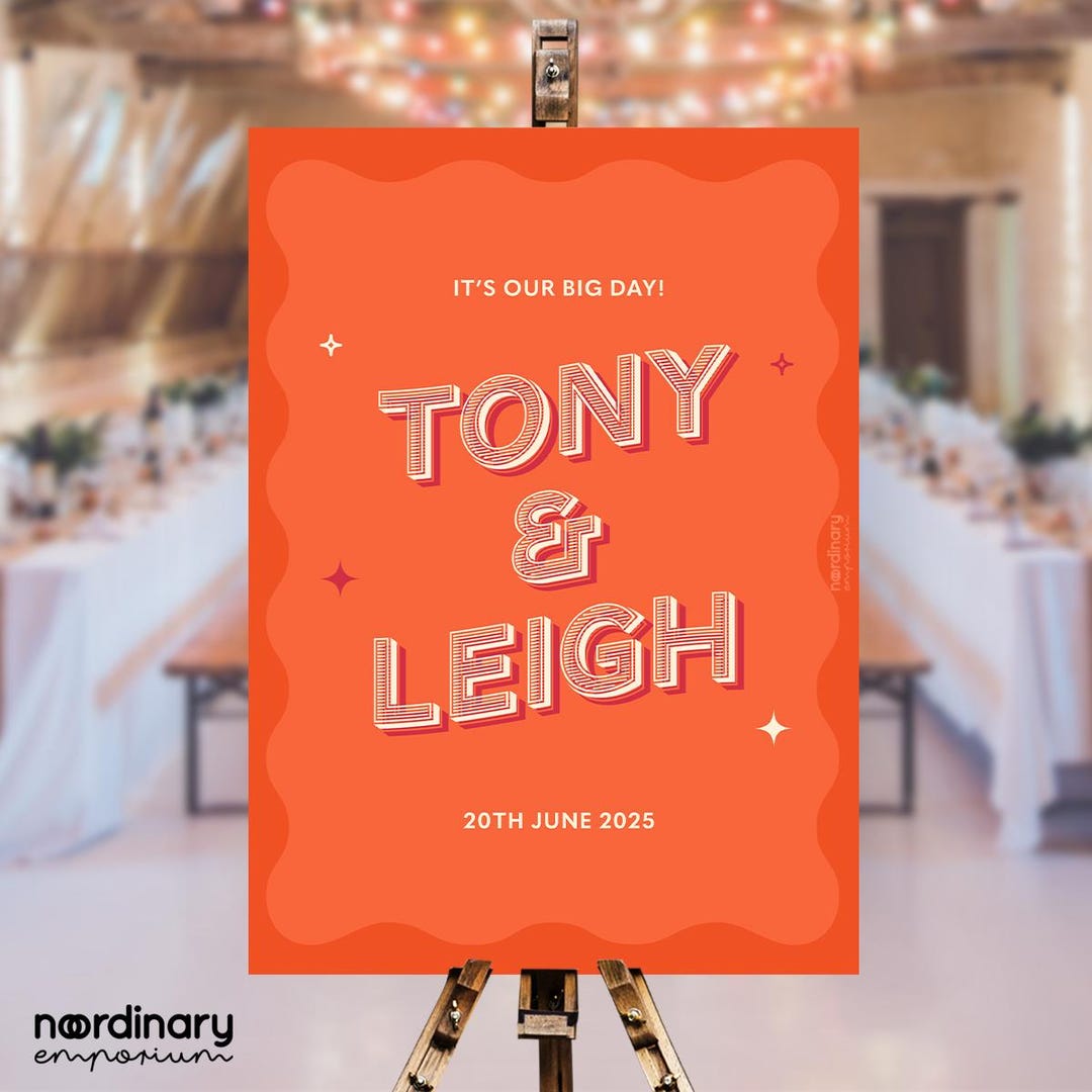 Funky Wedding Sign, Quirky Welcome Sign, Wavy Retro Signage, Groovy ...